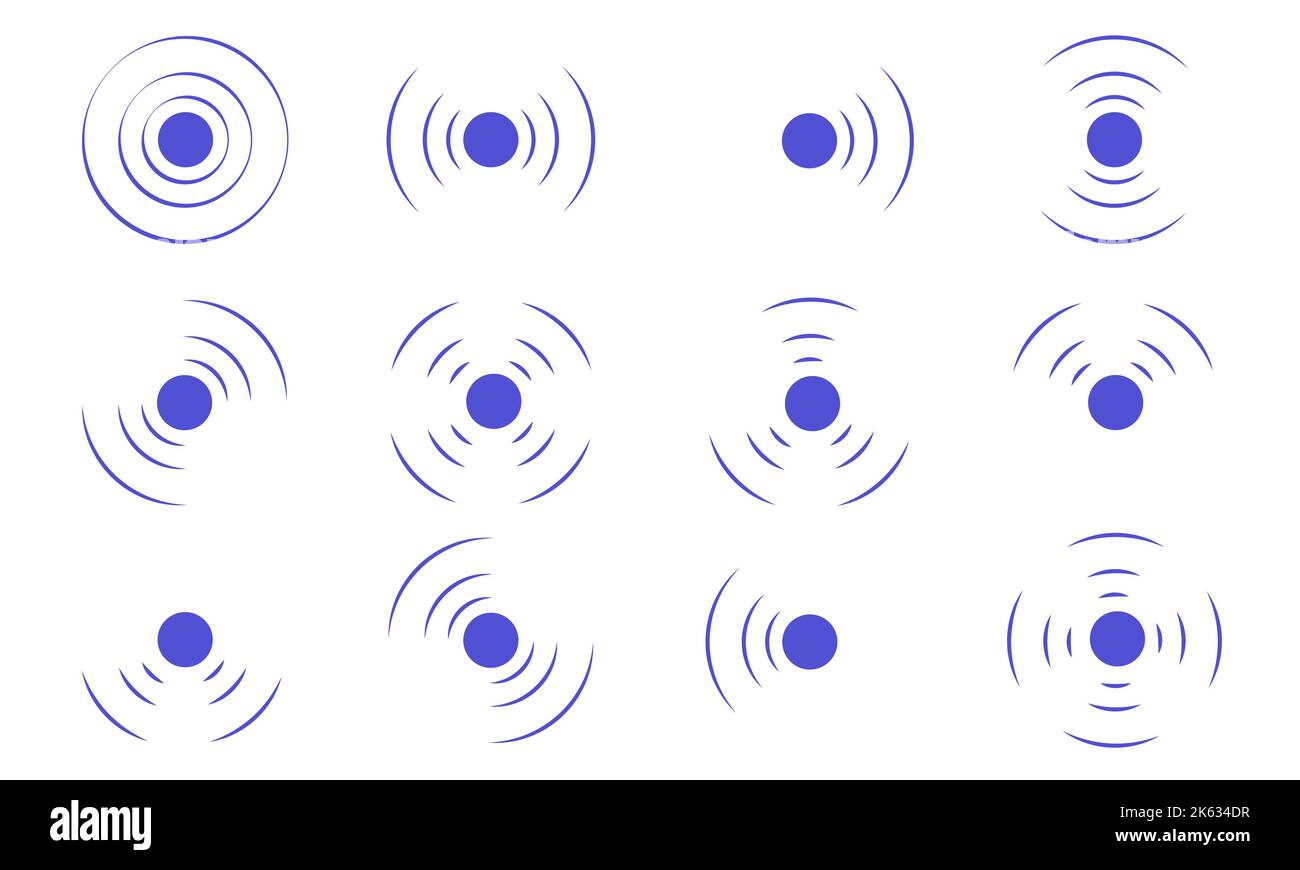 Set echo sonar waves. Blue radar symbols on sea and ultrasonic signal ...