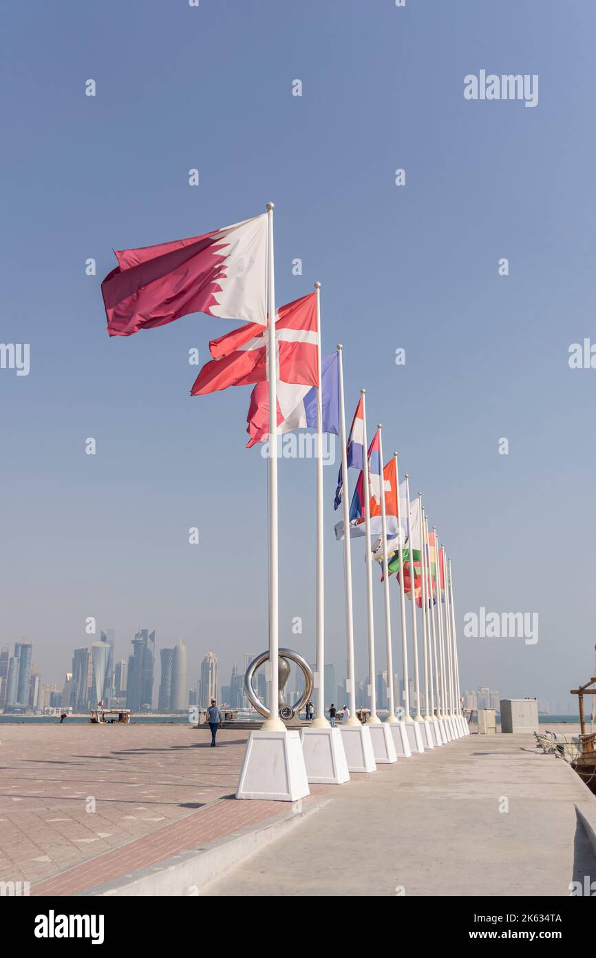 Flags of nations qualified for World Cup Qatar 2022 hoisted at Doha ...