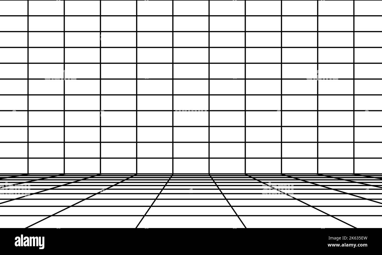 Perspective room with black grid. 3D linear floor and empty interior ...