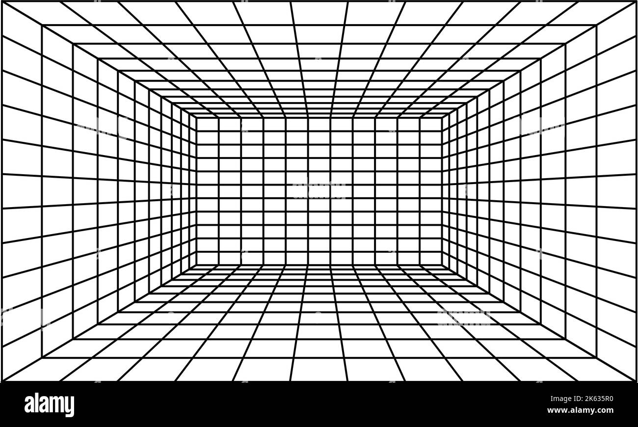 Perspective room with black grid. 3D linear floor and empty interior ...