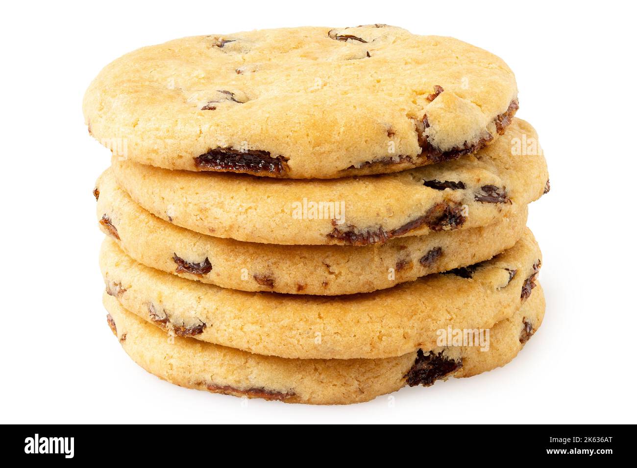 Stack of five all butter sultana cookies isolated on white Stock Photo ...