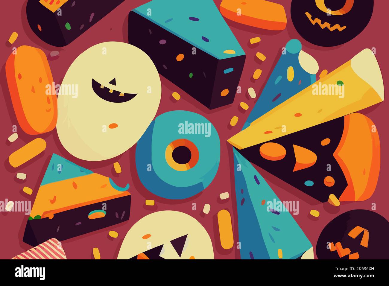 A colorful Halloween background with candies and cakes Stock Vector ...