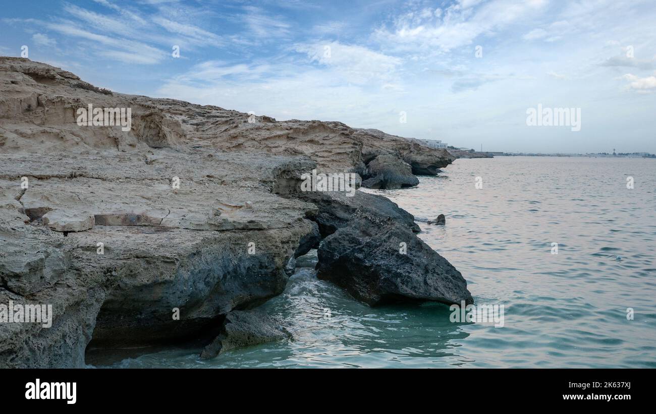 Beautiful Jebel Fuwairit Beach landscape with pebbles in Qatar Stock ...