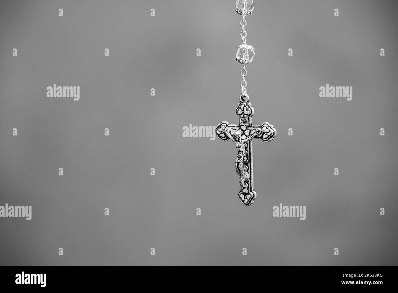 detail of a crucifix, black and white image, christian symbol, with ...