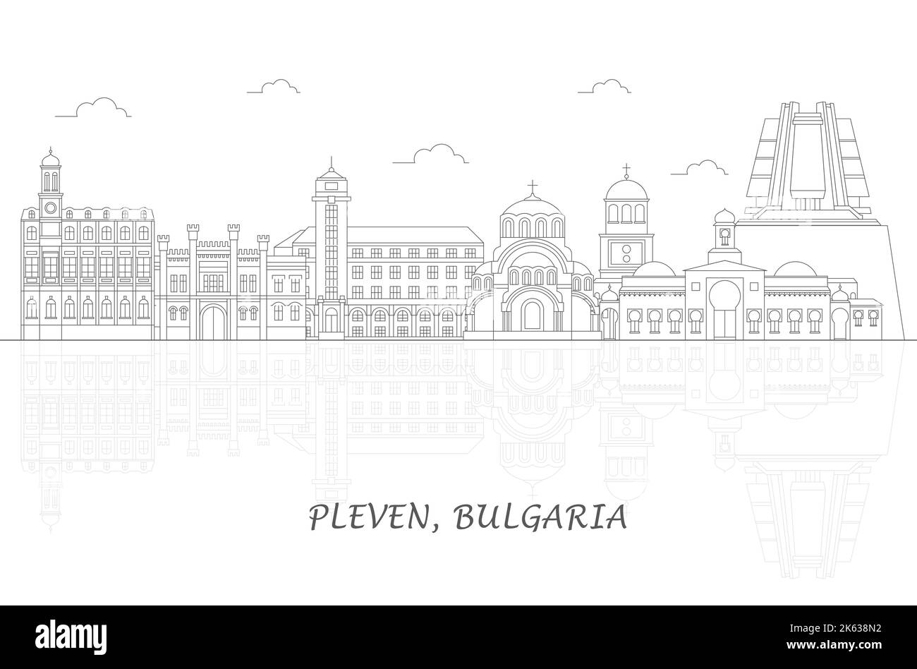 Outline Skyline panorama of city of Pleven, Bulgaria - vector ...