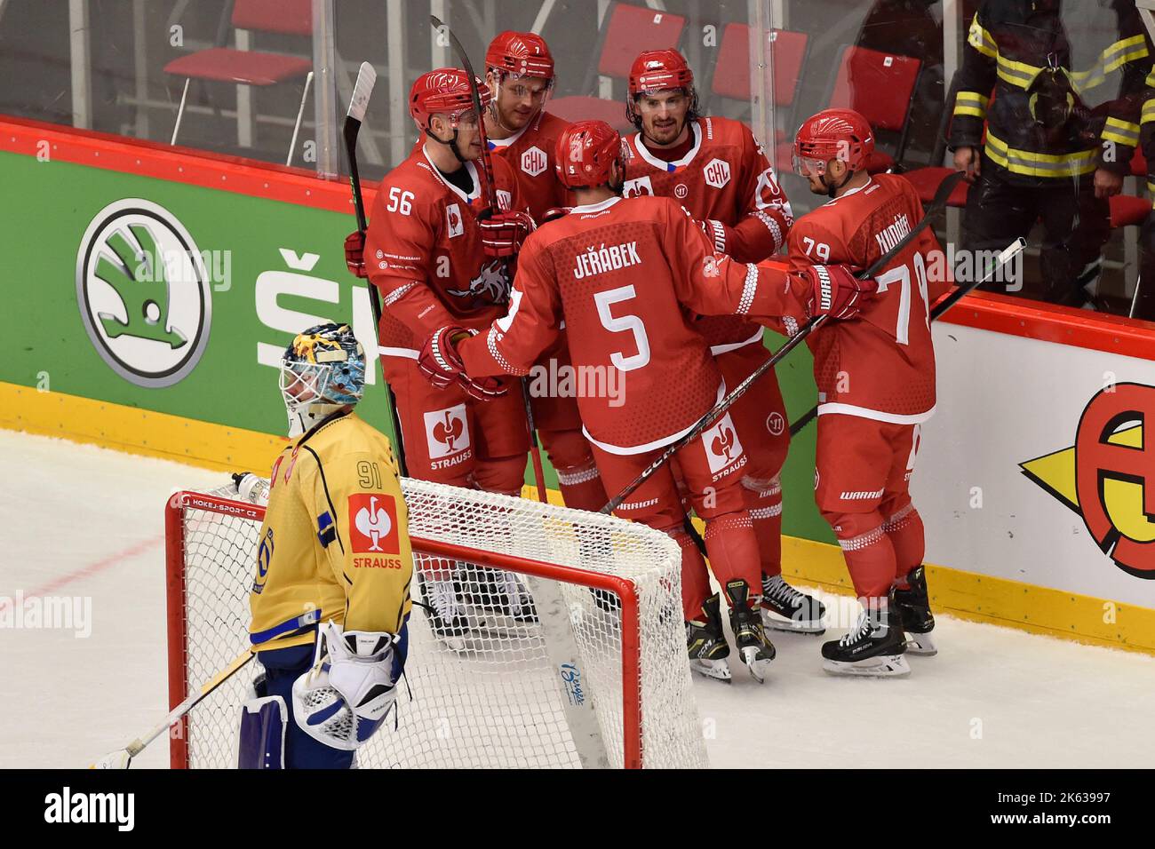 Trinec, Czech Republic. 11th Oct, 2022. Goalie of Davos Gilles Senn ...