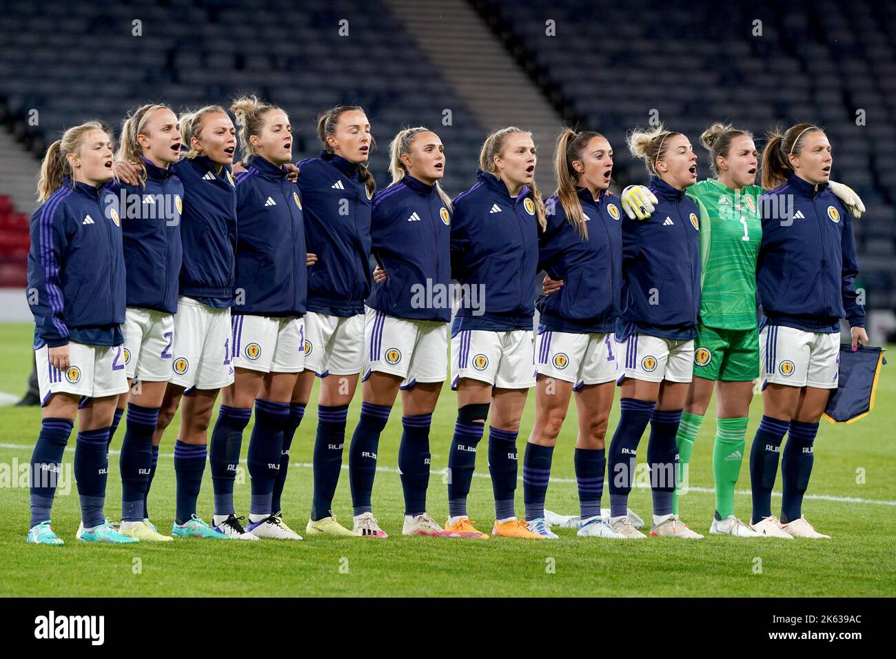 Scotland line up for the national anthem prior to the FIFA Women's ...