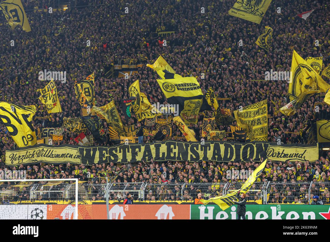 DORTMUND, GERMANY - OCTOBER 11: Borussia Dortmund supporters prior to ...