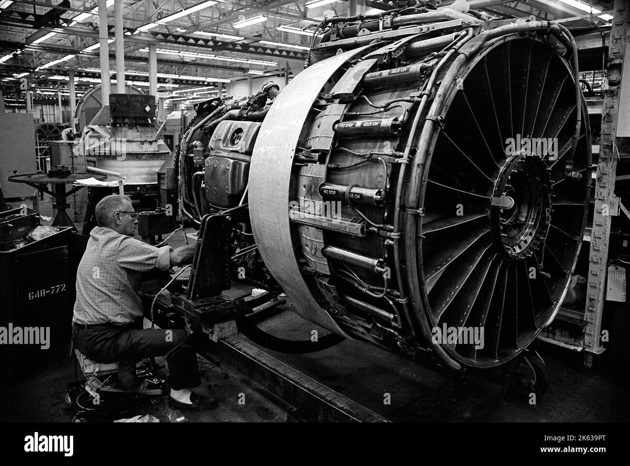 TWA Airlines airplane propulsion engine in repair, Kansas, Missouri ...