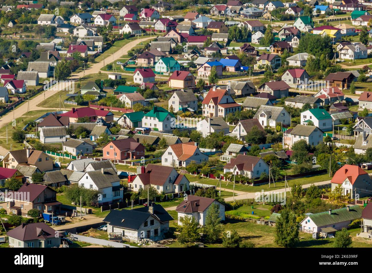 panoramic aerial view of private development with country houses or ...