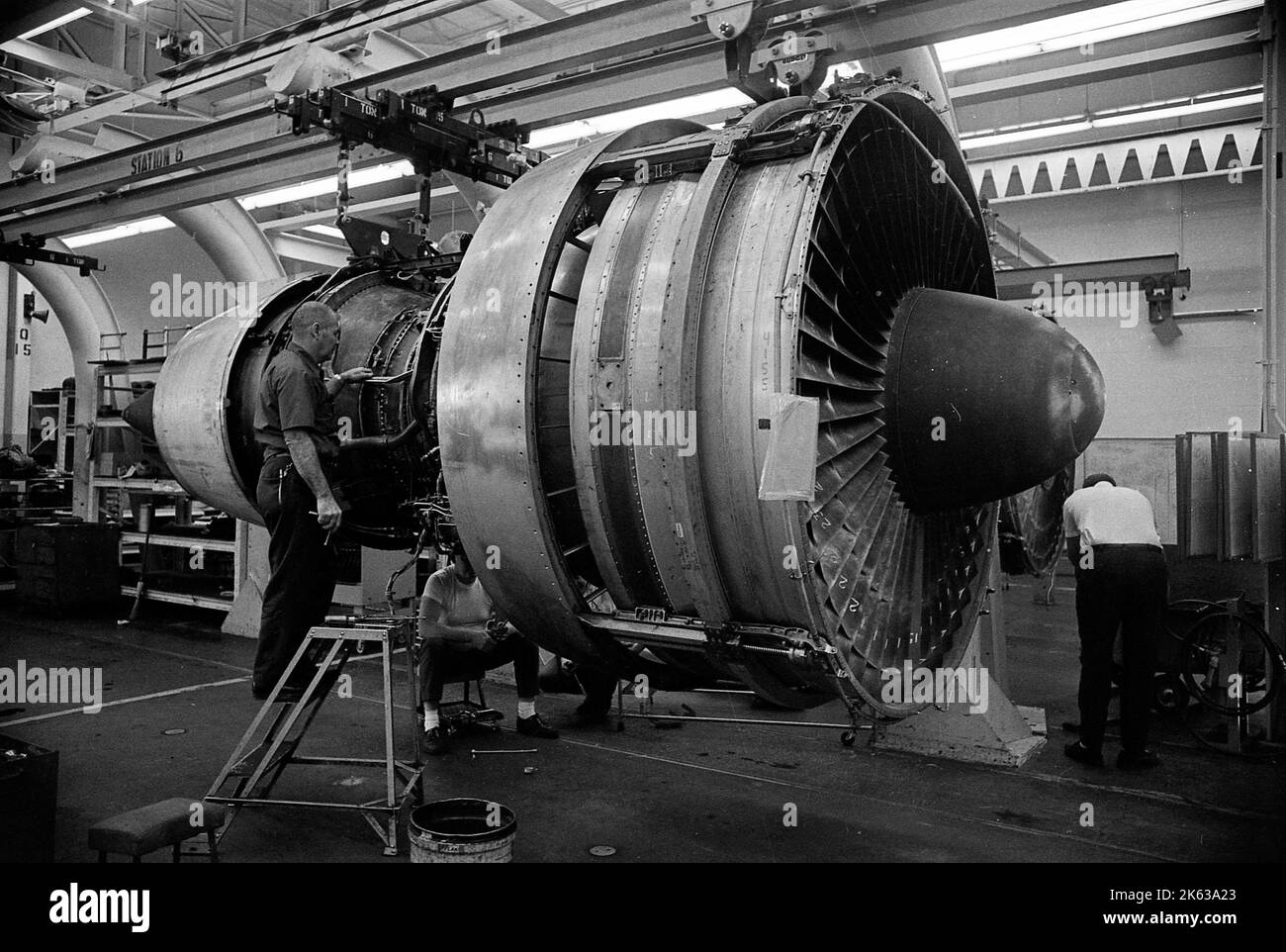 TWA Airlines airplane propulsion engine in repair, Kansas, Missouri ...