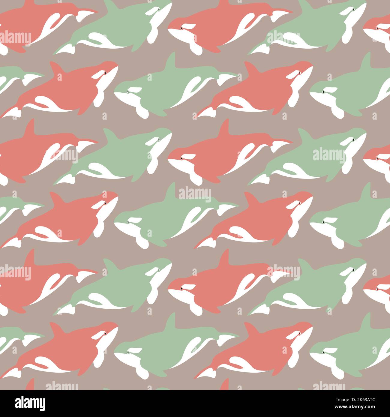 Vector seamless pattern with orca.Underwater cartoon creatures.Marine ...