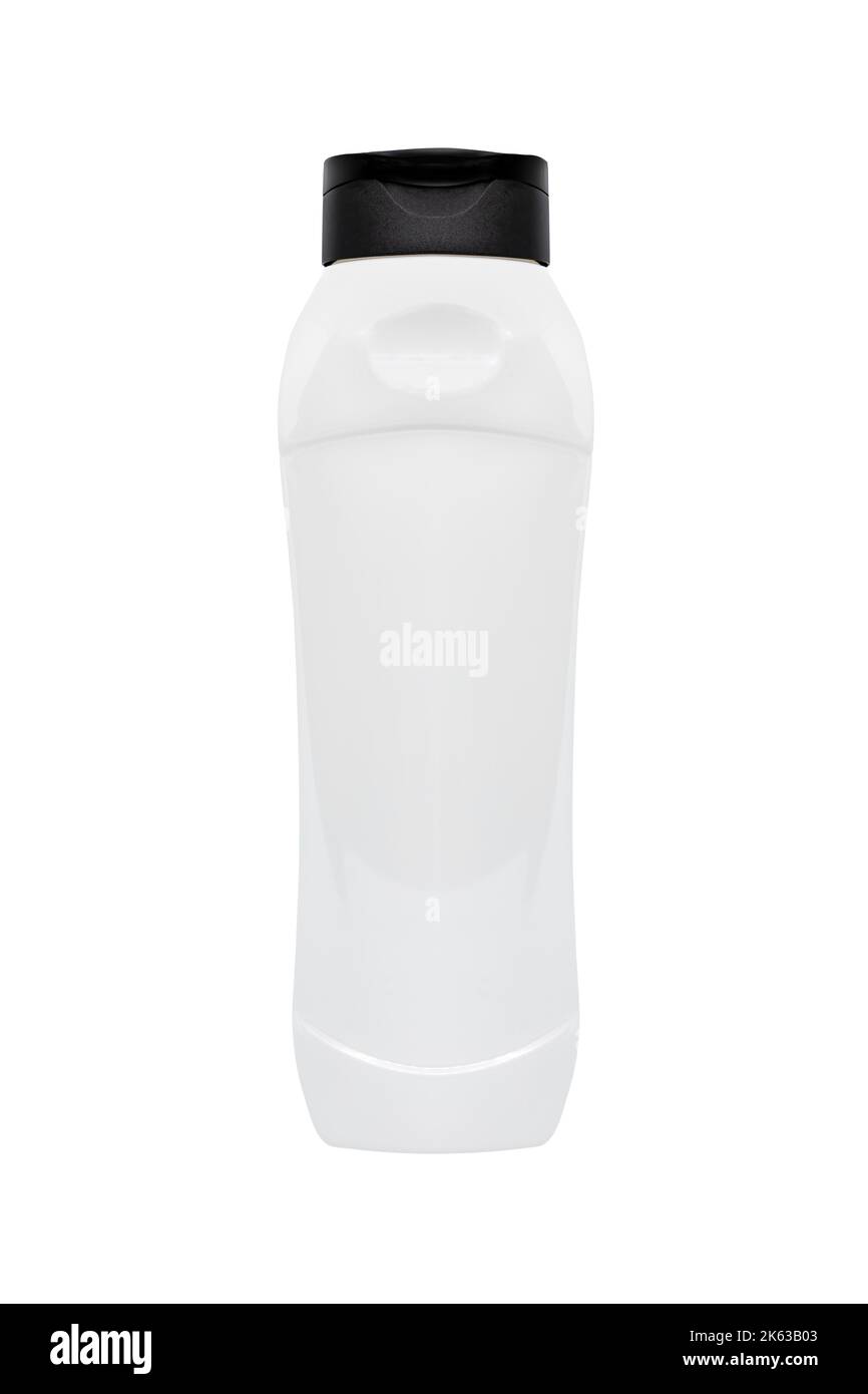 White plastic bottle for mockup, liquid container with lid on isolated ...