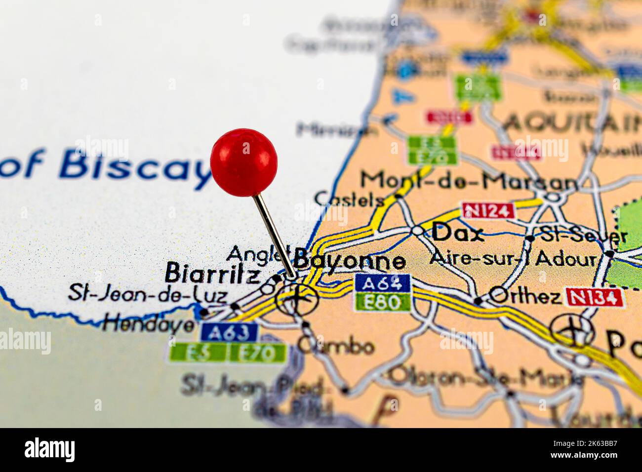 Gap map. Close up of Gap map with red pin. Map with red pin point of ...