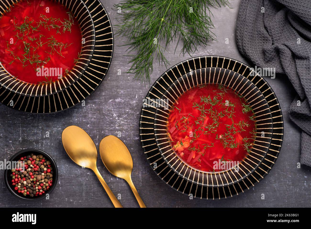 Food photography of borscht, beetroot soup, dill, pepper Stock Photo ...