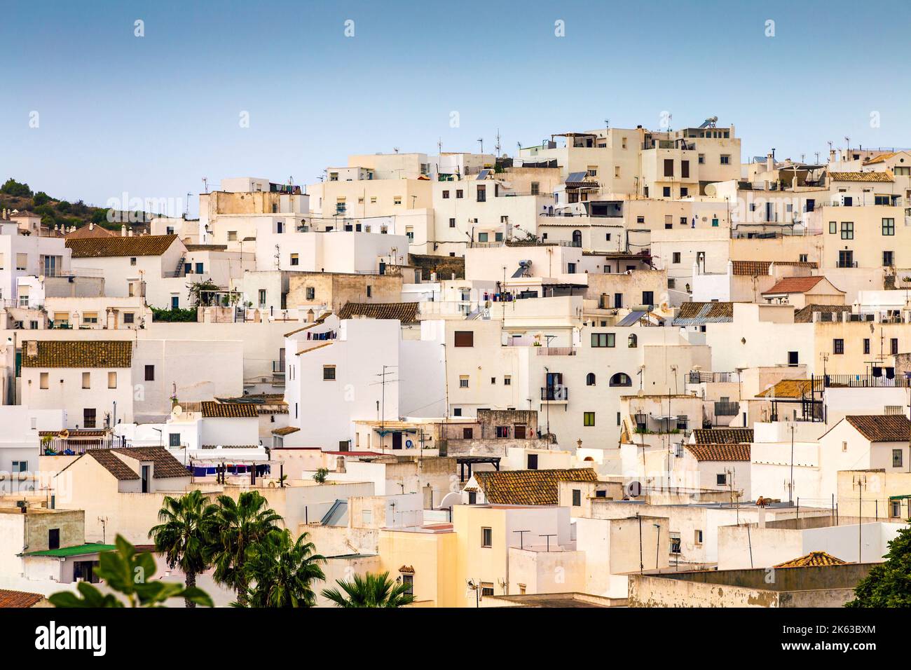 View of whitewashed houses on a hill top, Vejer de la Frontera ...