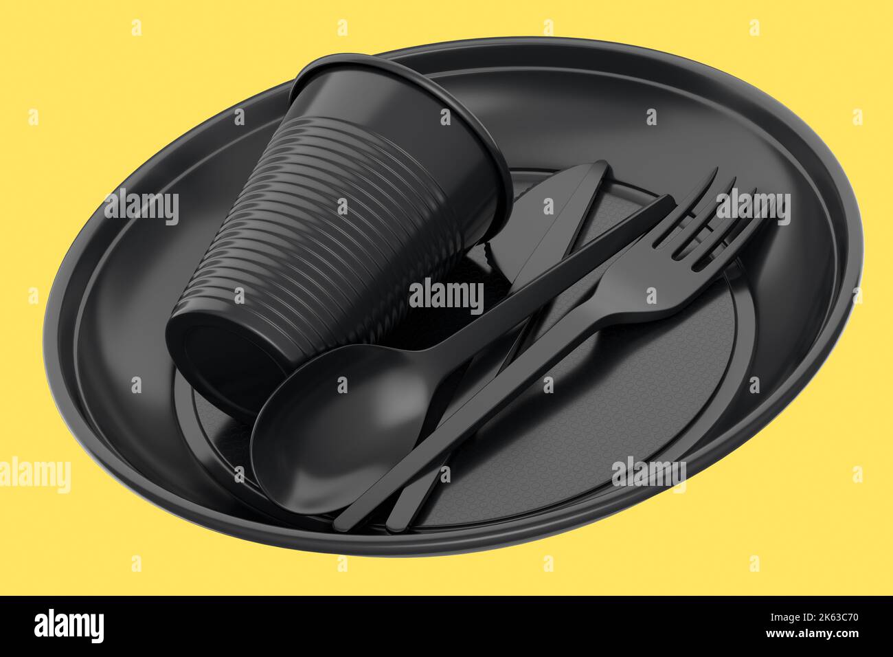 Set of disposable utensils like plate, folk, spoon,knife and cup on ...