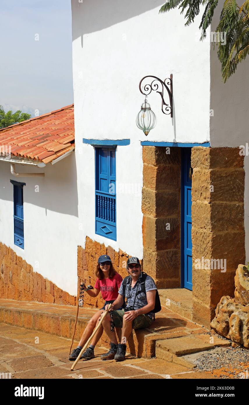 Hikers at the pretty town of Barichara in Colombia Stock Photo - Alamy