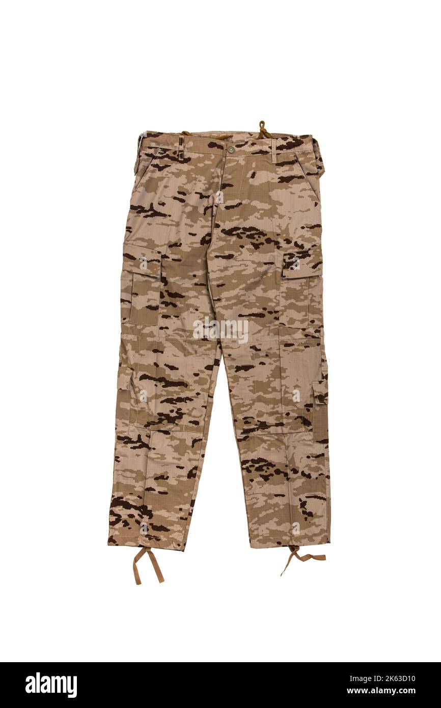 Camouflage military pants. Soldier clothes. Isolate on a white ...