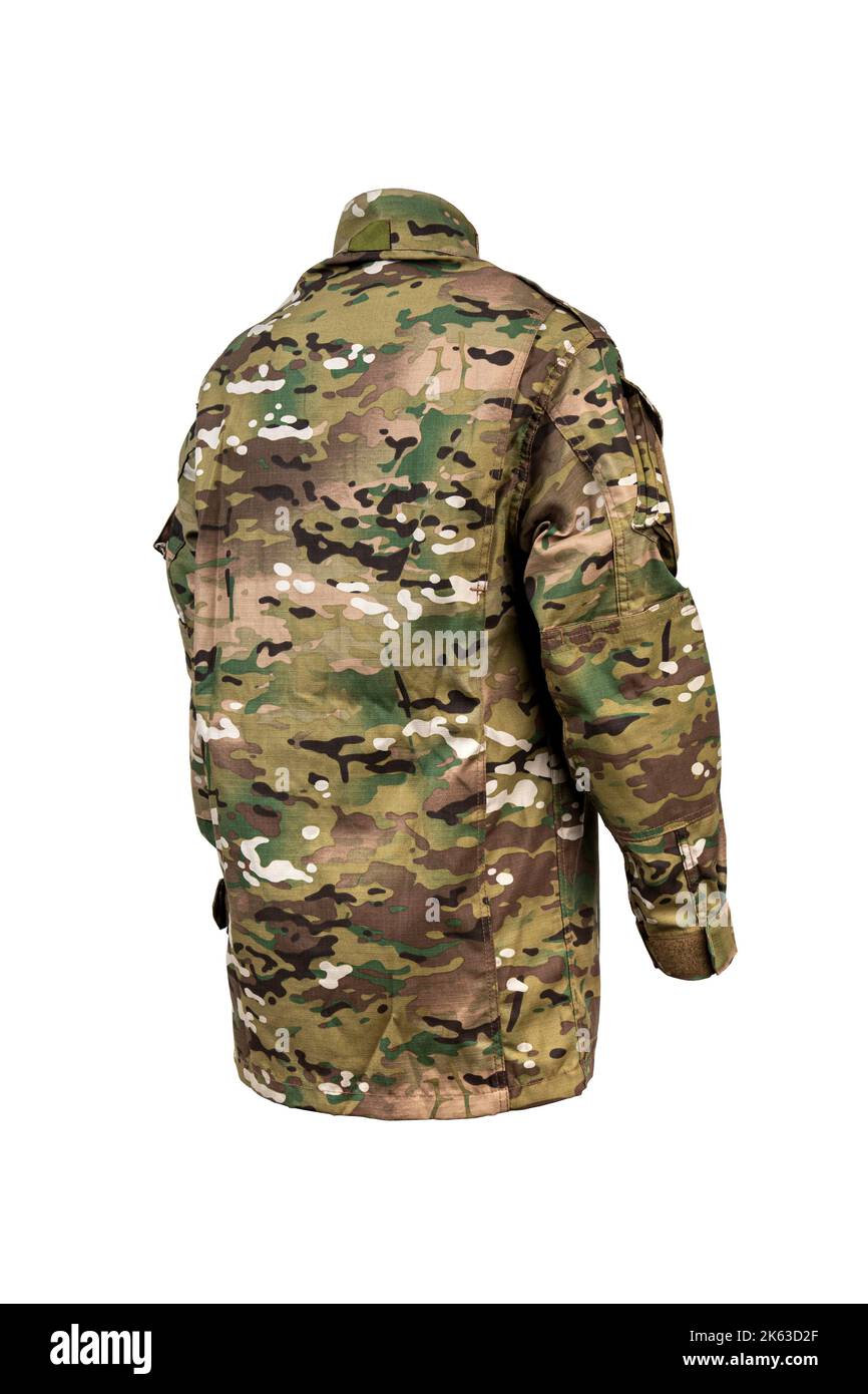 Camouflage military jacket. Soldier clothes. Isolate on a white ...