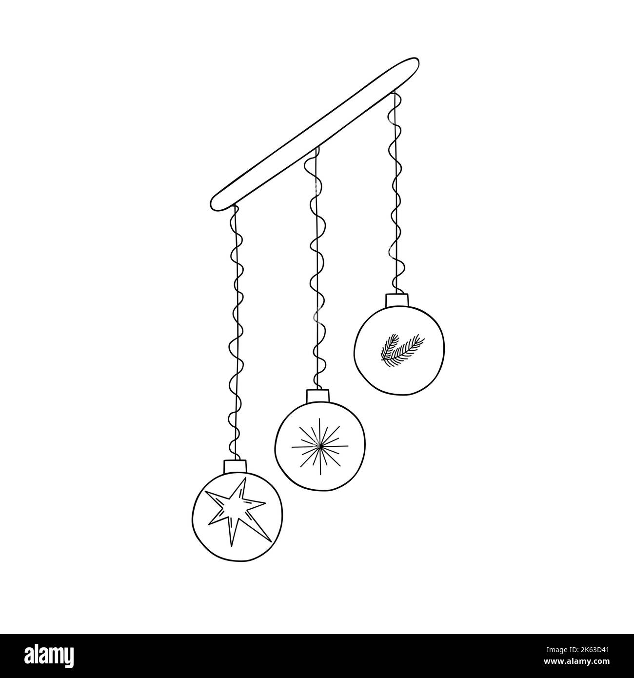 Christmas knick-knack hanging on stick decor element hand drawn in ...