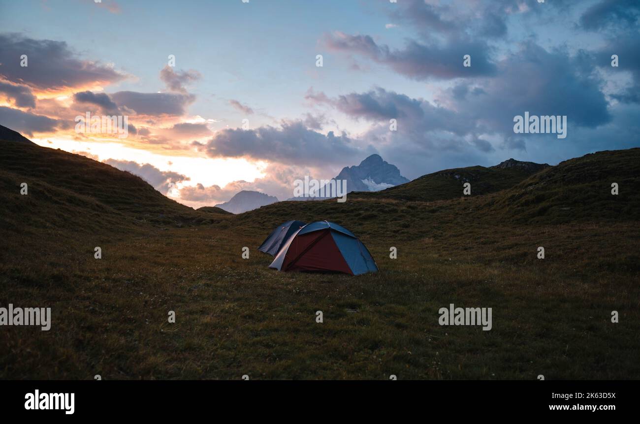 Camping Tent near Bachalpsee in the mountains of Switzerland, Night and ...