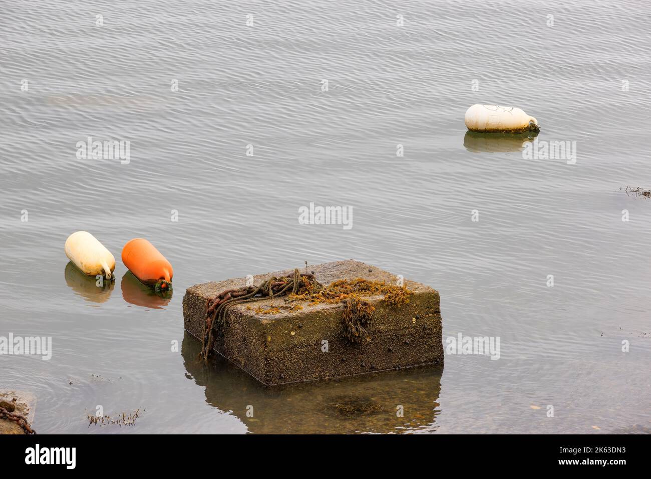 Cement block with floats chained to it in Plymouth Harbor in Cape Bay ...