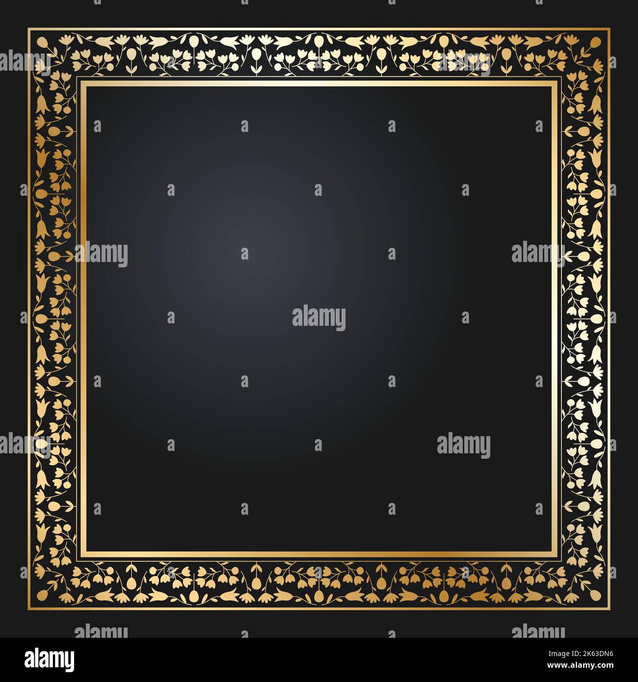 Floral rectangular golden frame. Festive design. Gold border with ...