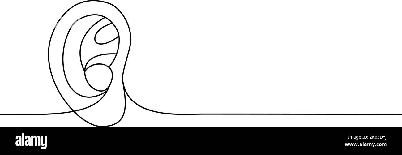 Human ear one line continuous drawing. Human organ continuous one line ...