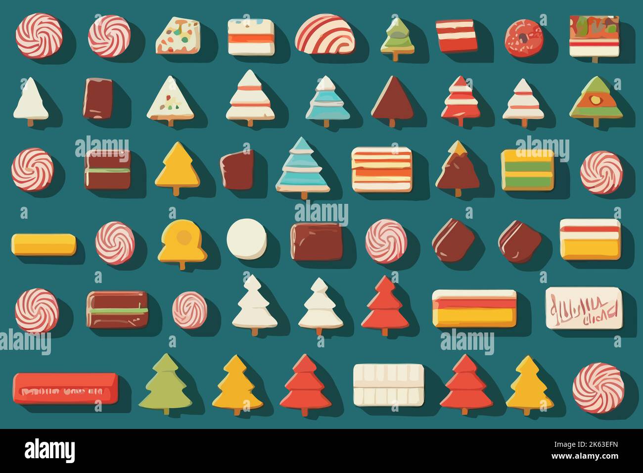 Sweet set of Christmas candies, chocolate and caramel candies of ...