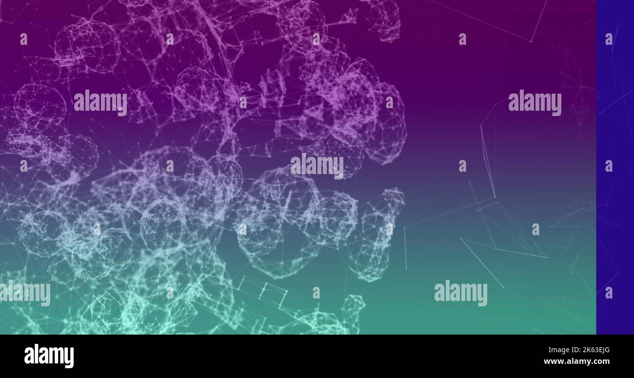 Composition of network of connections with shapes on purple background ...