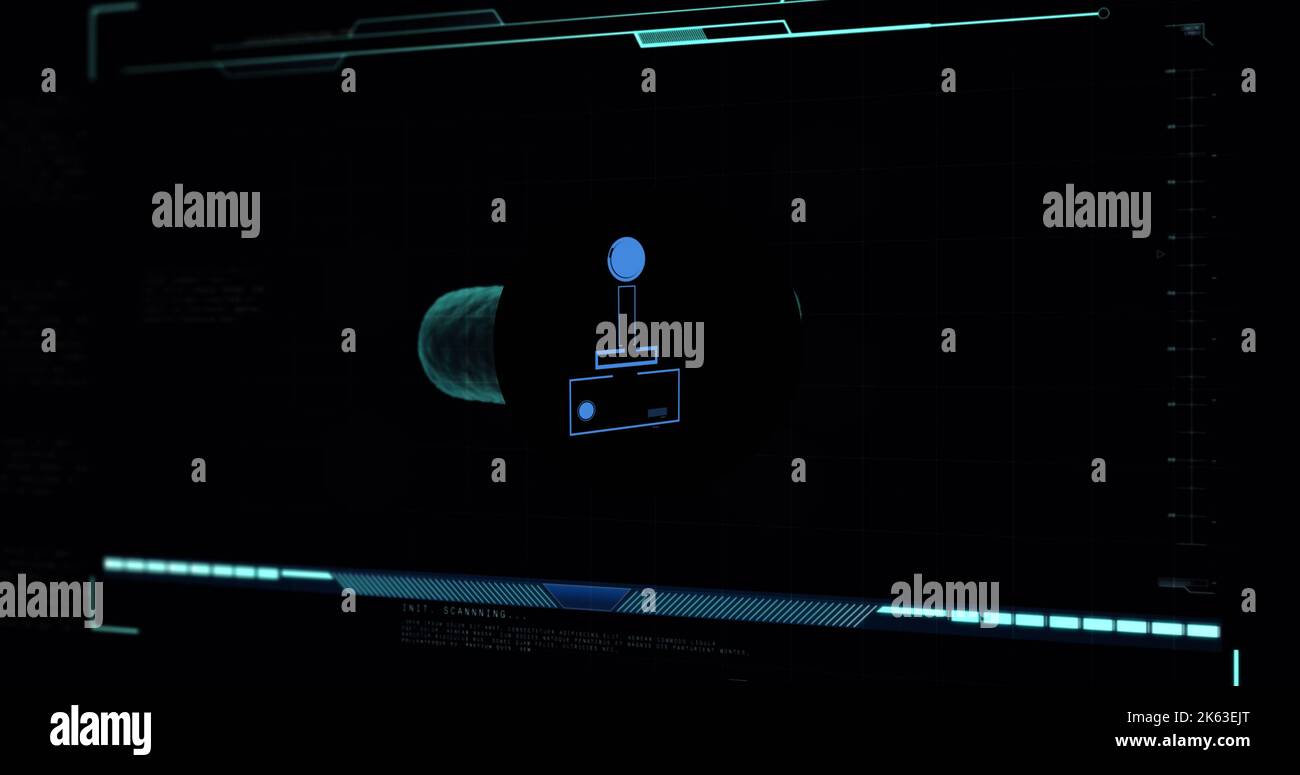 Composition of gamepad icon and data processing on black background ...