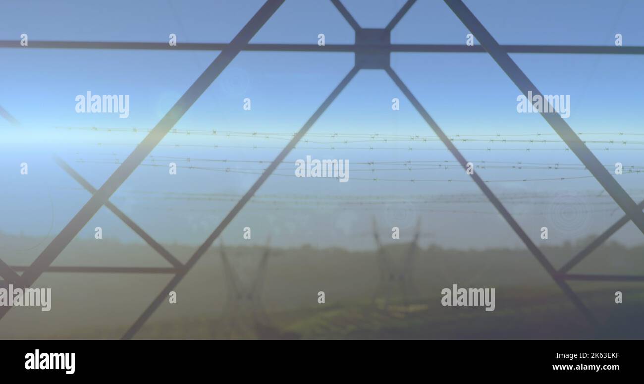 Composition of light trails over electricity pylons Stock Photo - Alamy