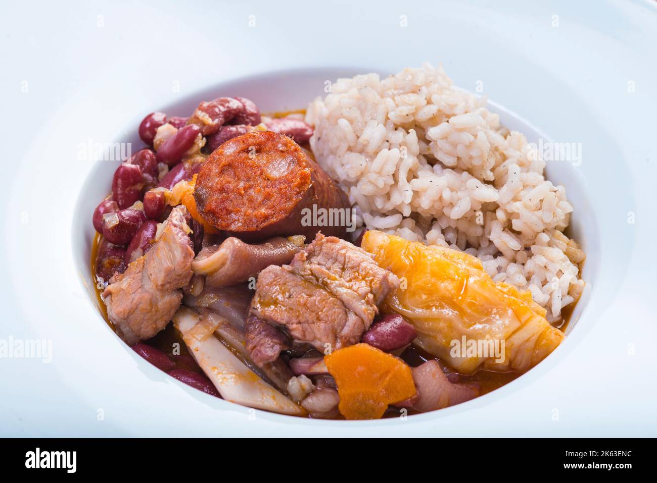 Traditional Portuguese feijoada served on a plate for a healthy eating ...