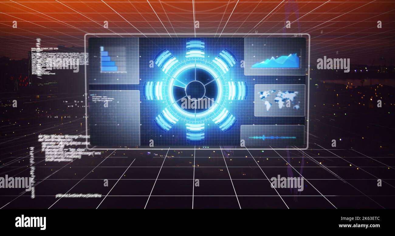 Image of scope scanning and data processing over cityscape Stock Photo ...