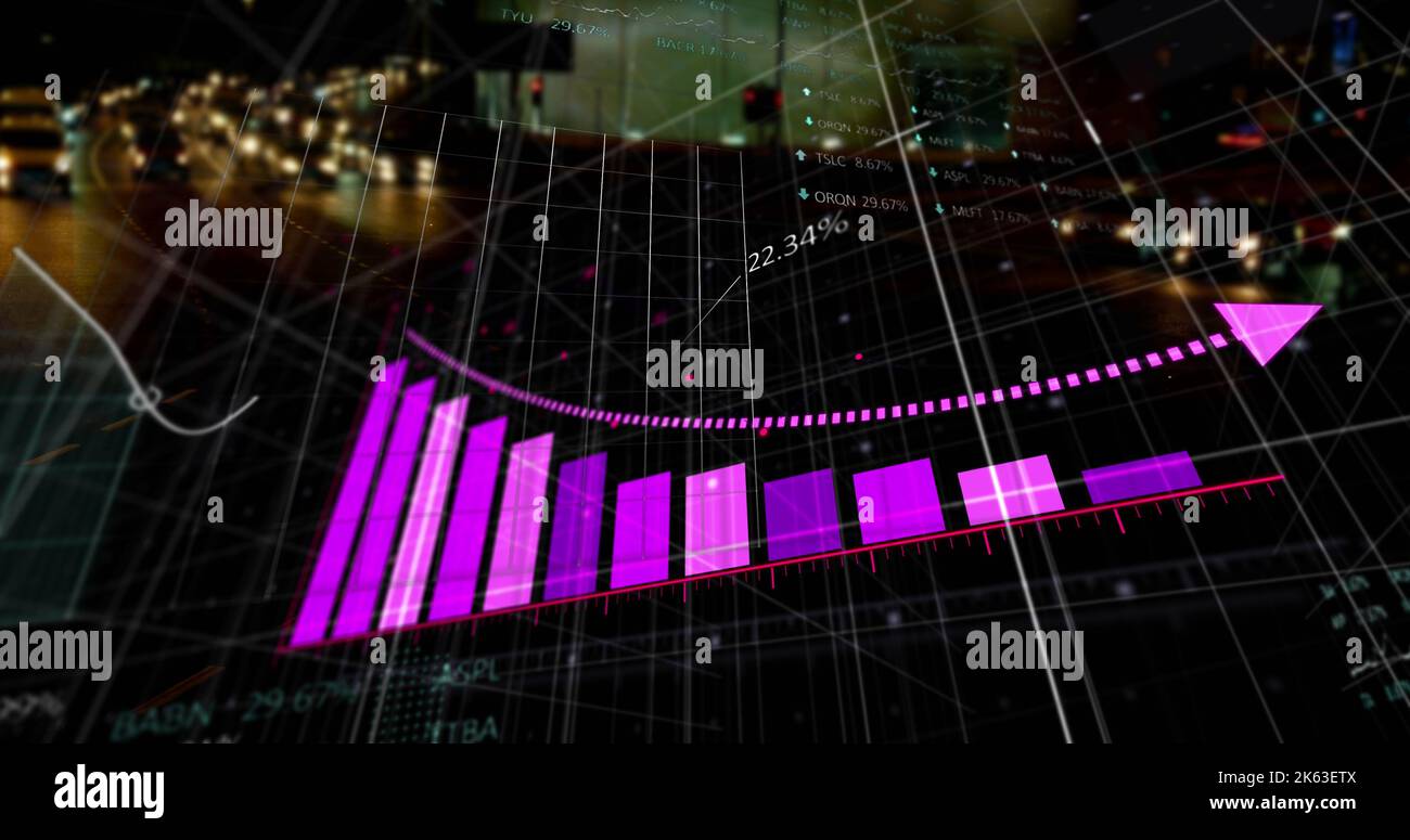 Image of graph and data processing over cityscape Stock Photo - Alamy