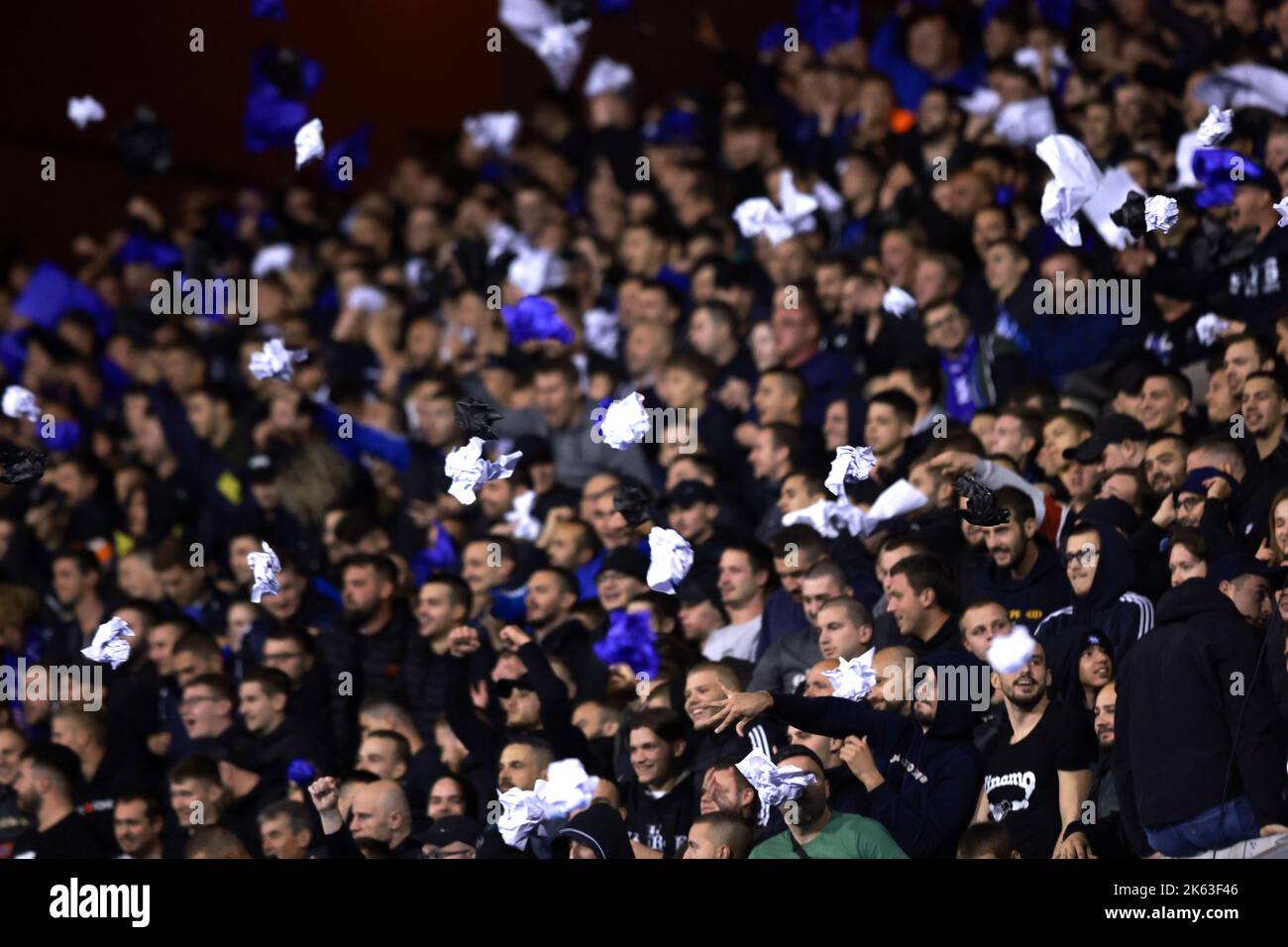 ZAGREB, CROATIA - OCTOBER 11: Supporters in the stands during the UEFA ...