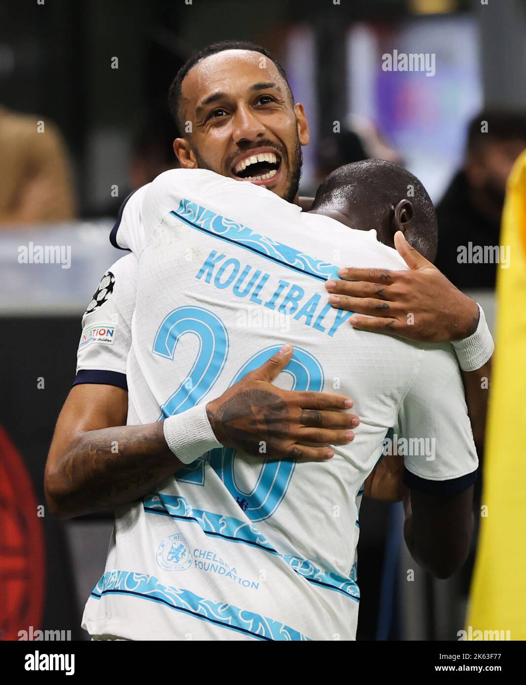 Chelsea's Pierre-Emerick Aubameyang (left) celebrates scoring their ...