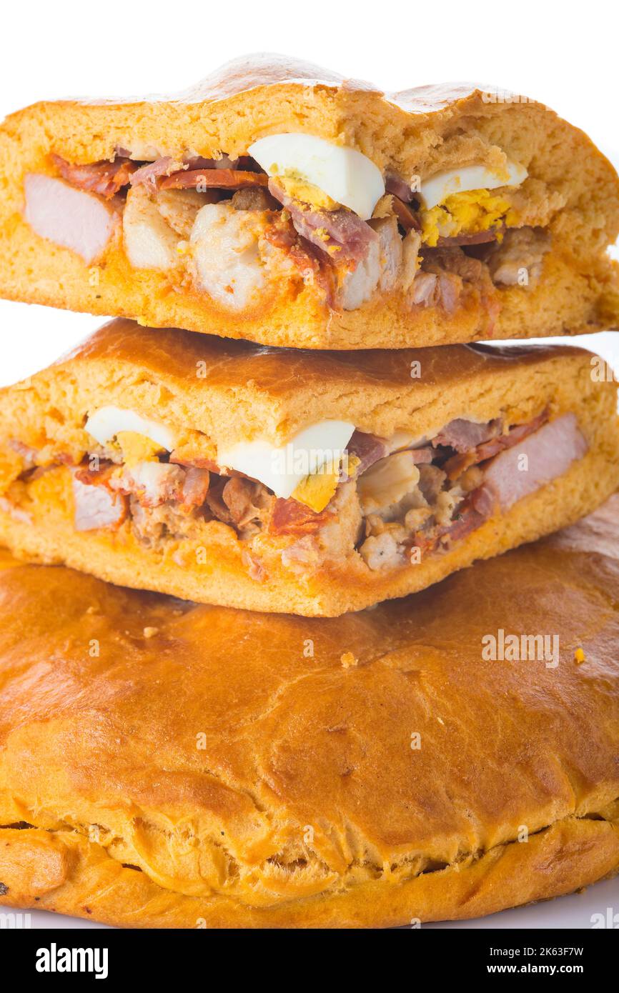 Traditional food for easter time in Spain called hornazo, a stuffed ...