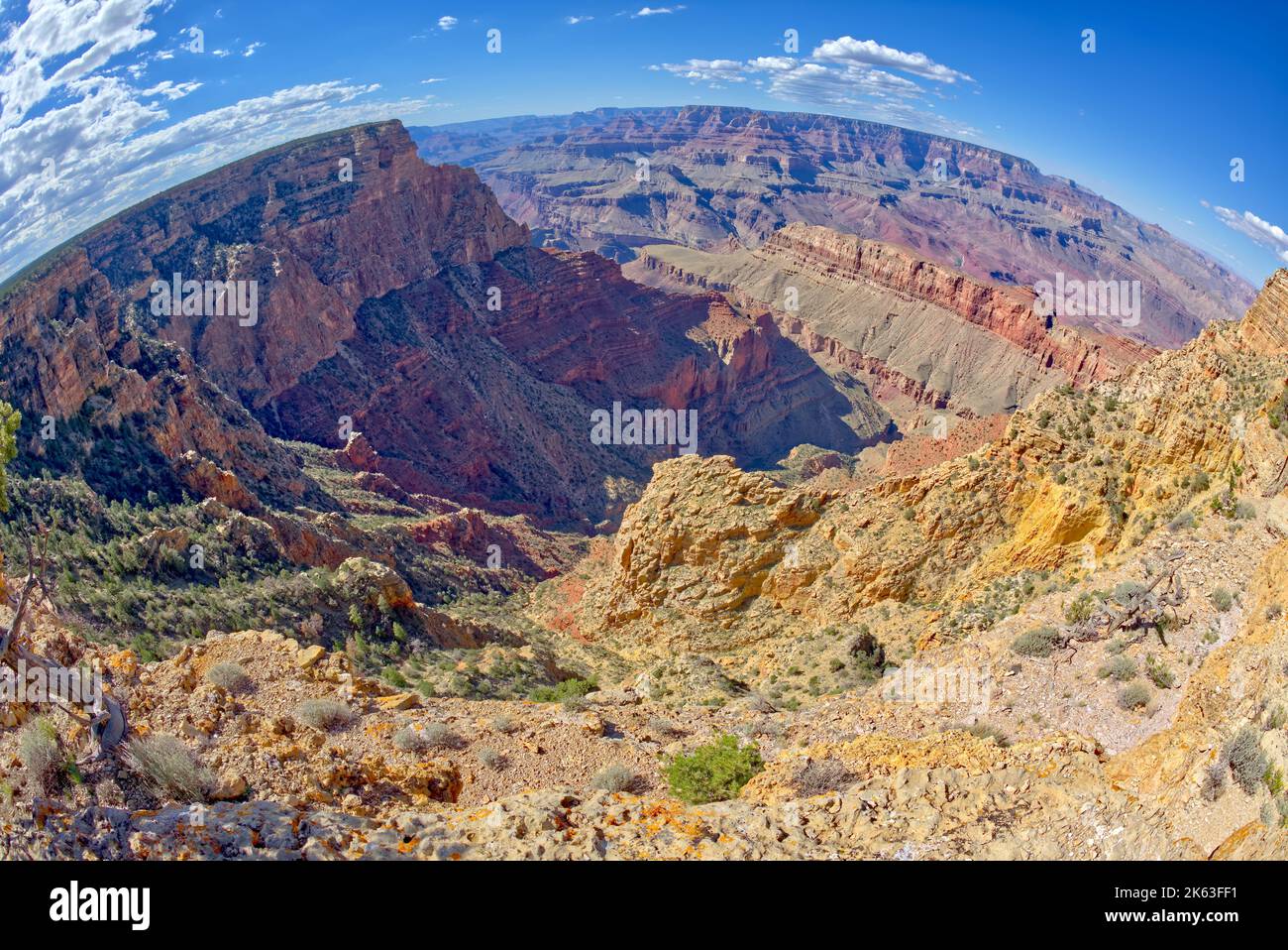 Fisheye view of Grand Canyon just east of No Name Point. Pinal Point is ...
