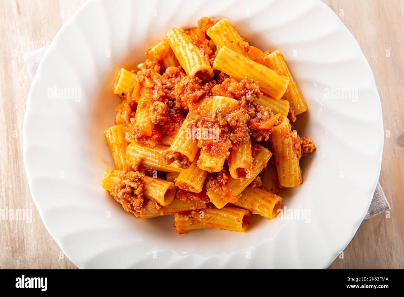 Tortiglioni bolognese pasta dish for helthy eating Stock Photo - Alamy