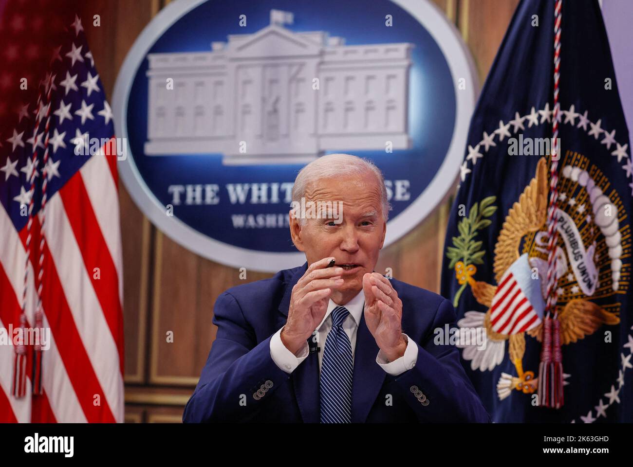 President Joe Biden addresses a virtual audience attending the Summit ...
