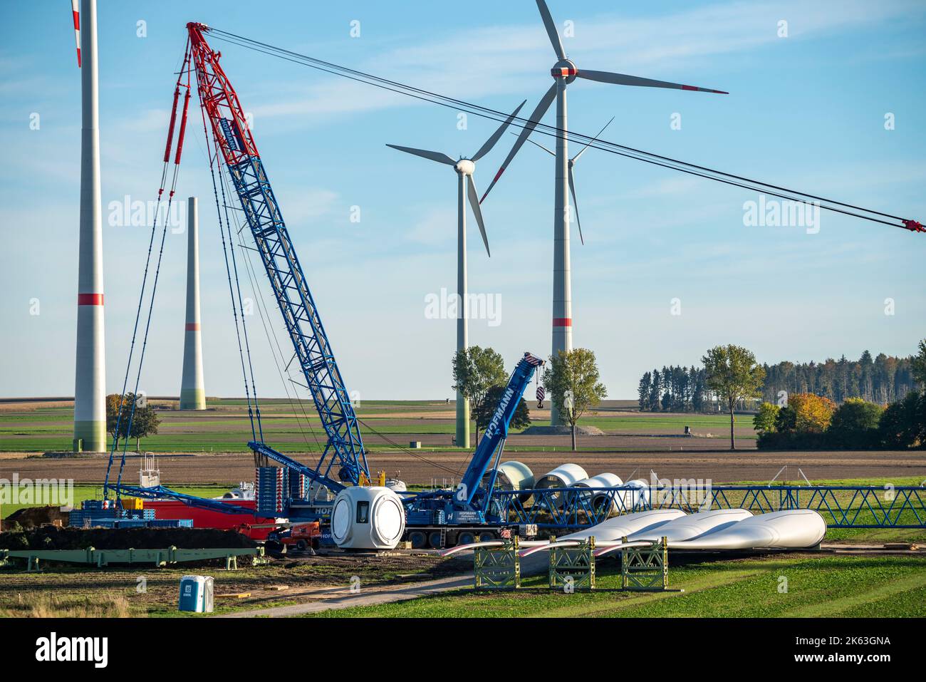 Wind farm near Bad Wünnenberg, construction site, storage area for a ...