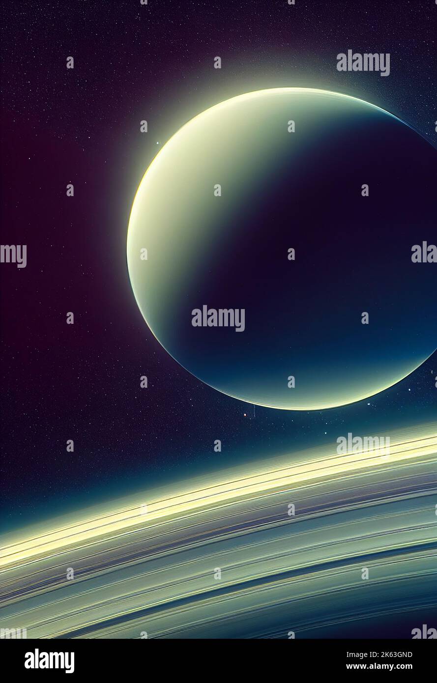 A vertical cosmic background with planets and bright light Stock Photo ...