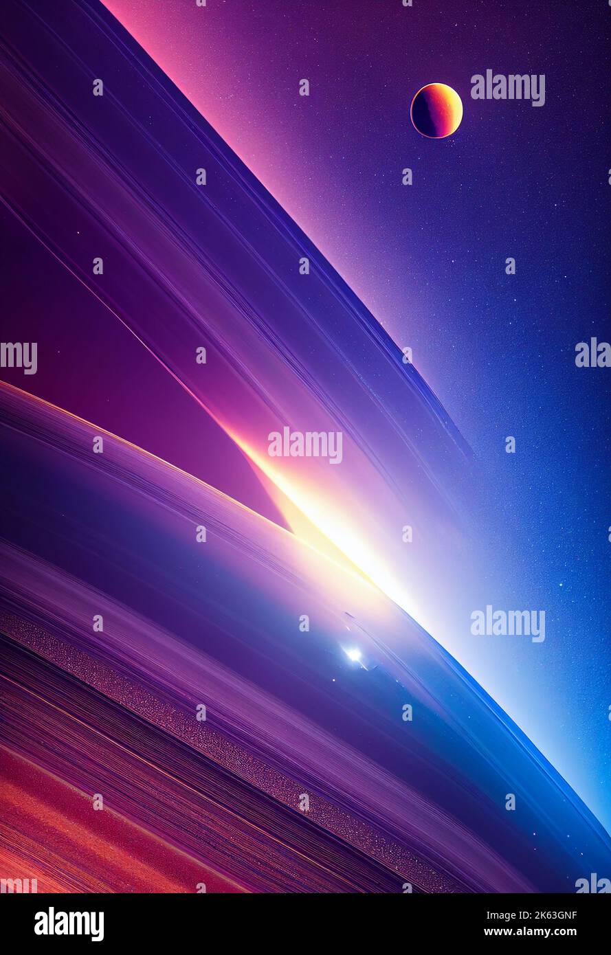 A vertical cosmic background with planets and bright light Stock Photo ...