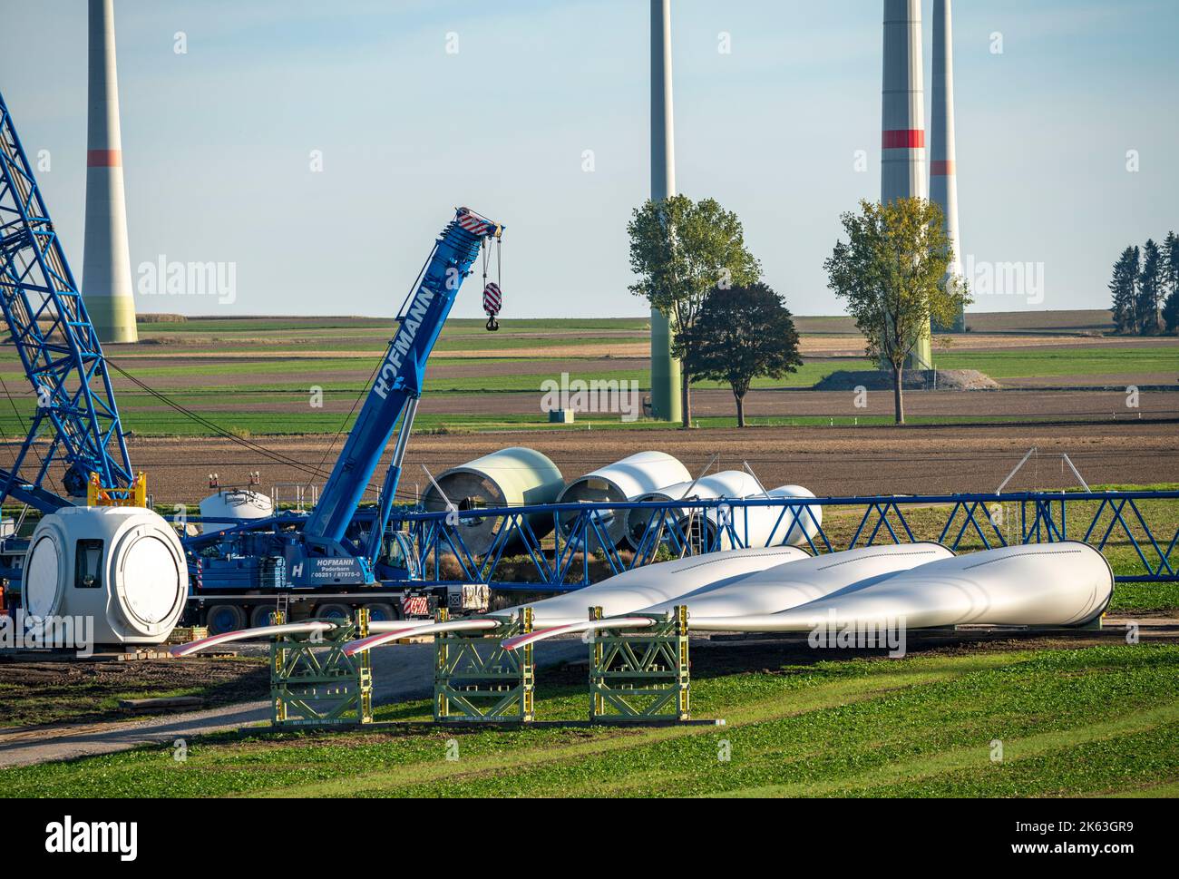 Wind farm near Bad Wünnenberg, construction site, storage area for a ...