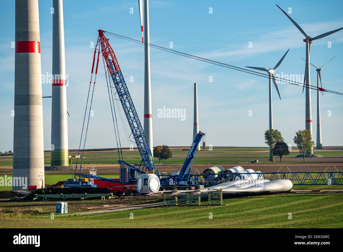 Wind farm near Bad Wünnenberg, construction site, storage area for a ...