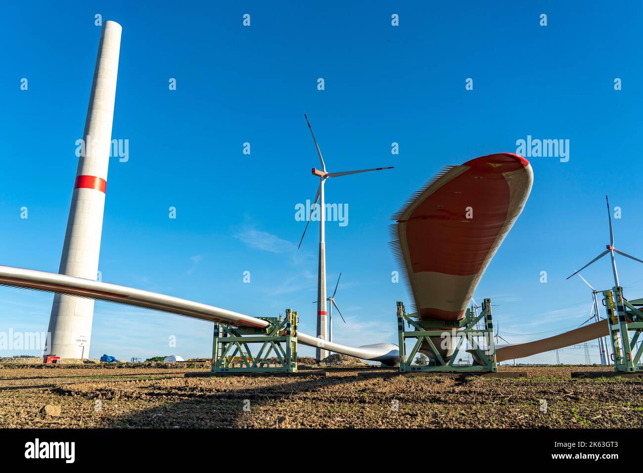 Wind farm near Bad Wünnenberg, construction site, storage area for a ...