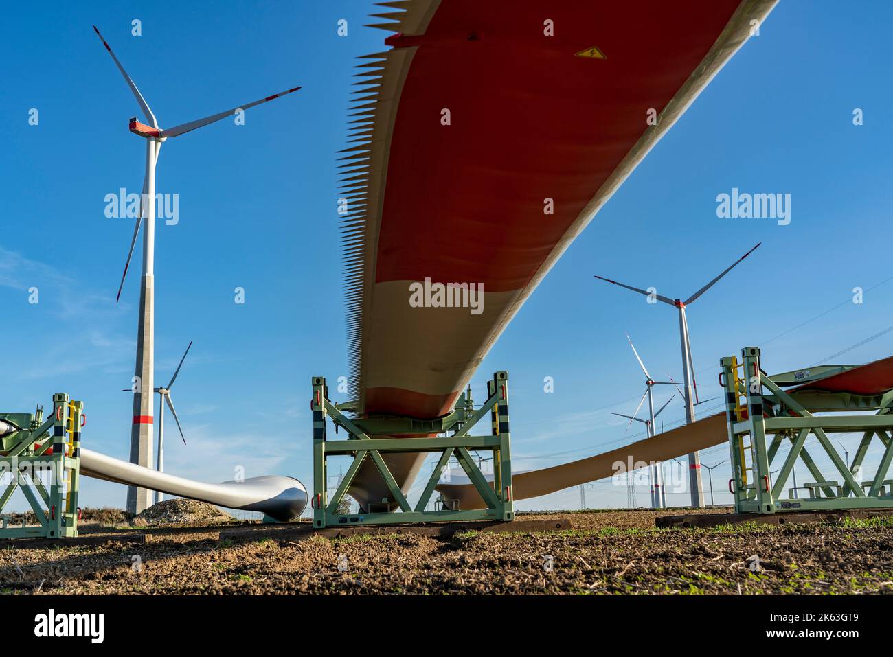 Wind farm near Bad Wünnenberg, construction site, storage area for a ...