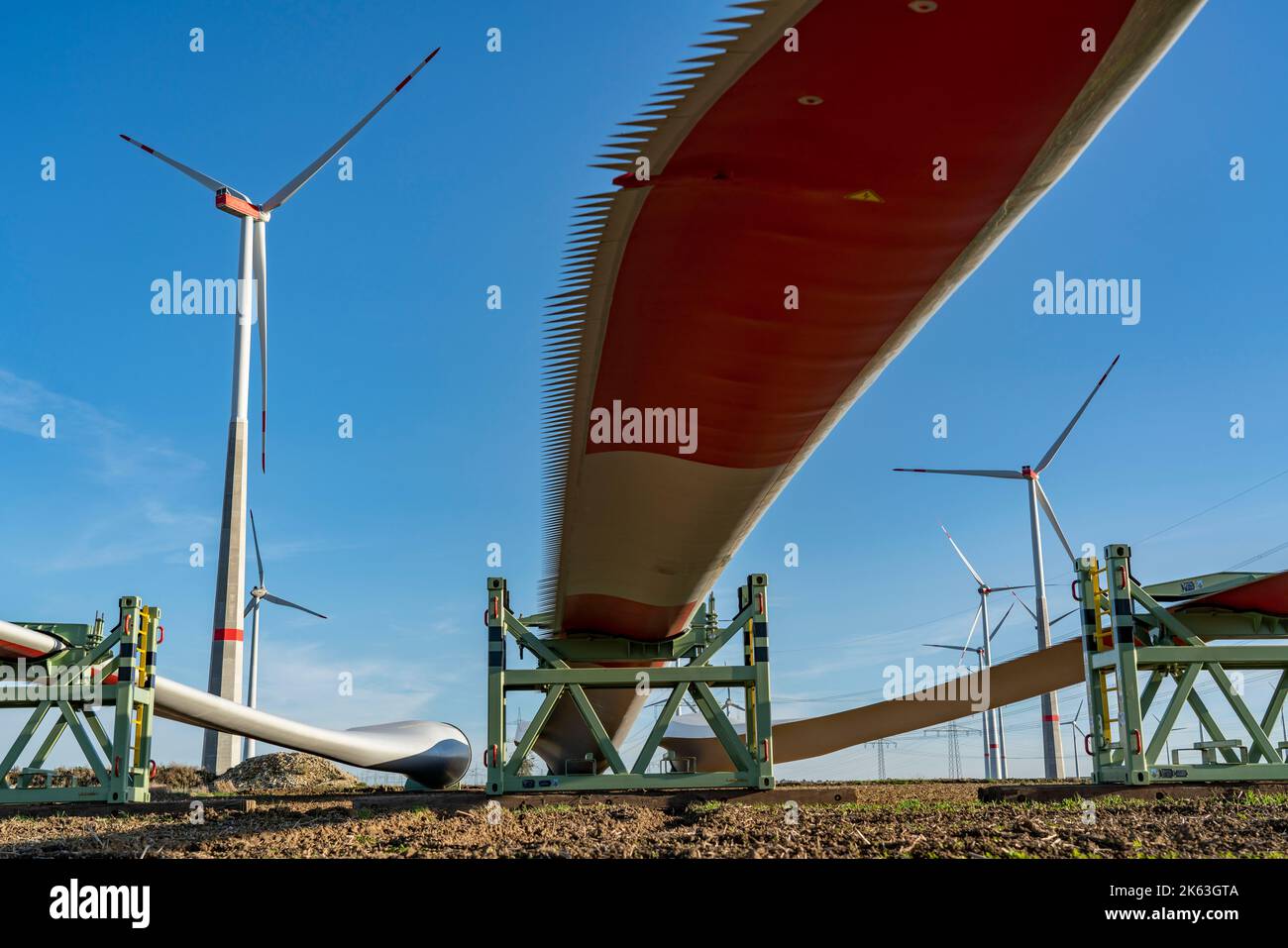 Wind farm near Bad Wünnenberg, construction site, storage area for a ...